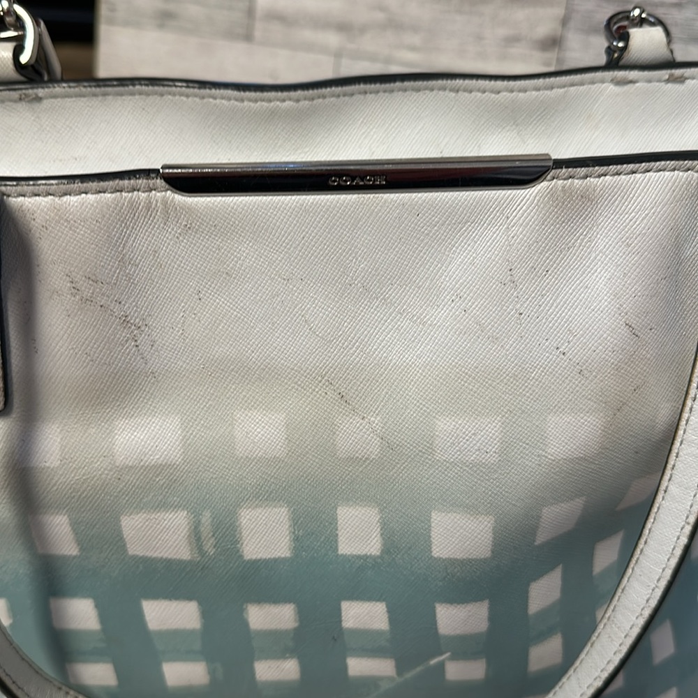 Coach Madison Blue & White Checkered Tote Purse - Gem